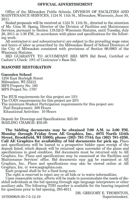 MPS Requesting BIDs for Masonry Restoration at Gaenslen School ...