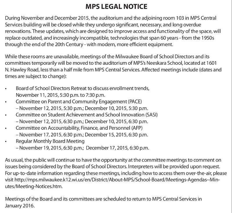 MPS Legal Notice - Milwaukee Courier Weekly Newspaper