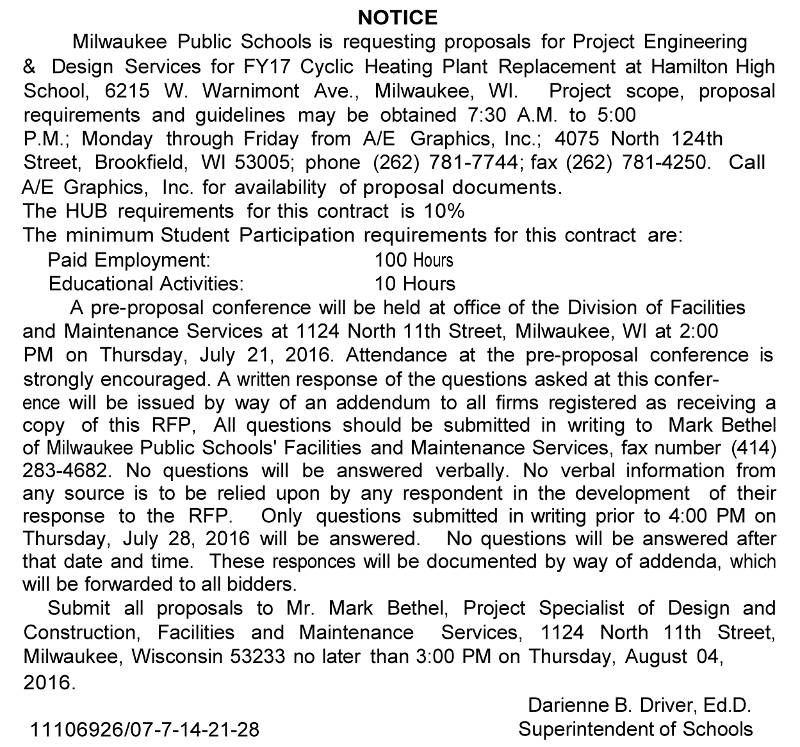 MPS Requesting Proposals for FY17 Cyclic Heating Plant Replacement at ...