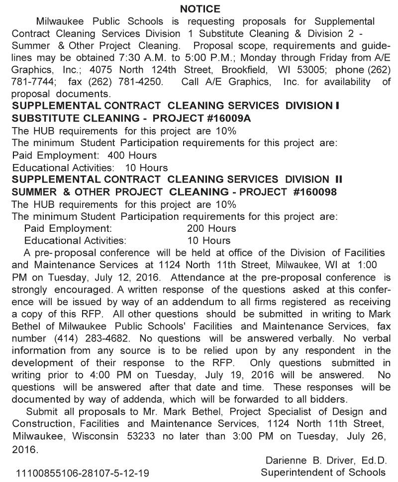 MPS Requesting Proposals for Supplemental Contract Cleaning Services ...