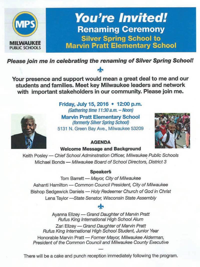 Ceremony Renaming Silver Spring School to Marvin Pratt Elementary ...