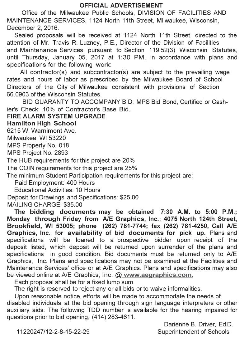 MPS Requesting BIDs for Fire Alarm System Upgrade at Hamilton High ...