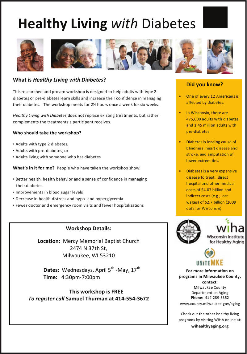 Healthy Living With Diabetes Workshops On Wednesdays April 5th thru May ...