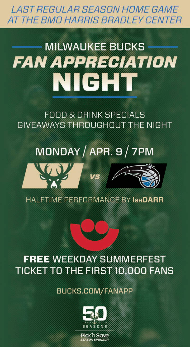 Milwaukee Bucks Fan Appreciation Night Monday April 9th - Milwaukee ...