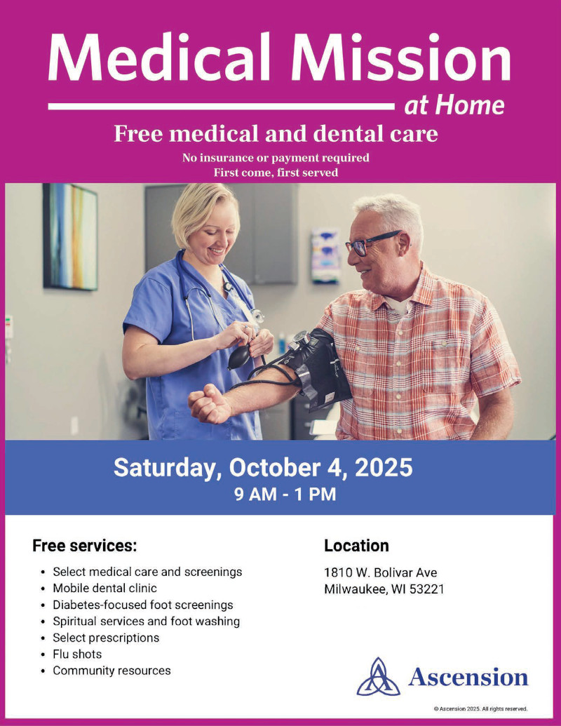 Medical Mission - Free Medical and Dental Care on October 4 - Ascension - Milwaukee Courier ...